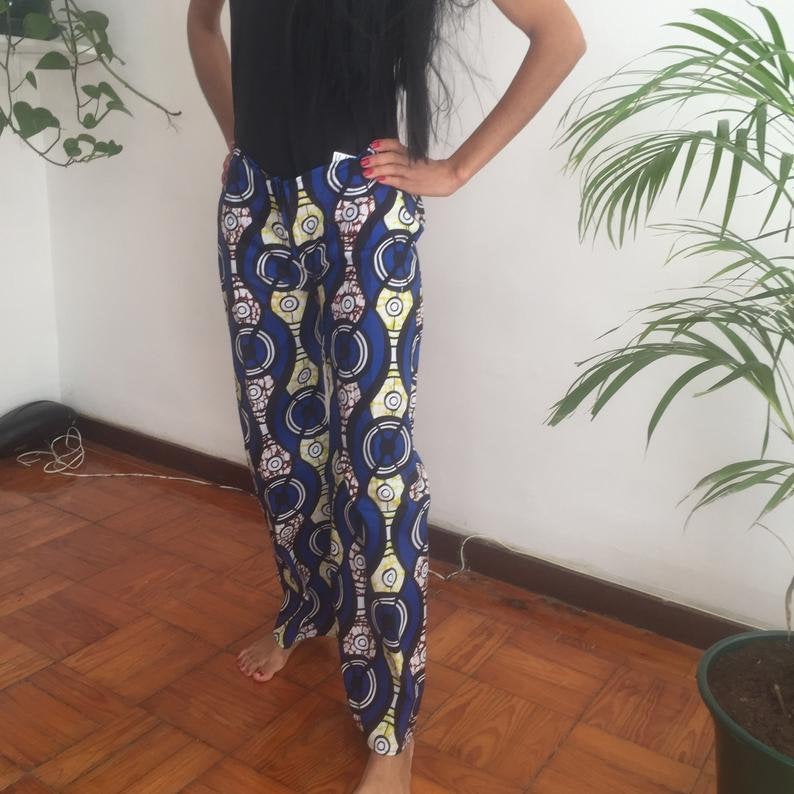 Size M Uganda Blue Etnic African Cotton Dashiki Designer Pants