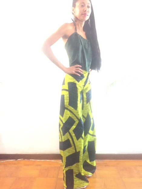 Niassa Size M Green Geometric Cotton Dashiki African Abstract Print